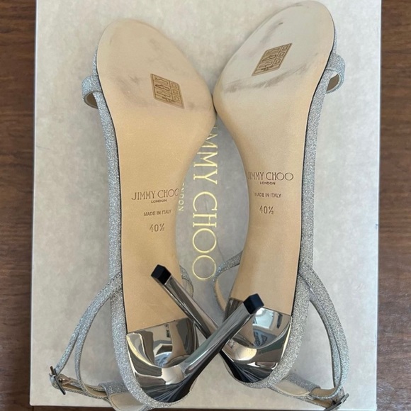 Jimmy Choo | Shoes | Jimmy Choo Minny 85 Silver Fine Glitter Leather ...